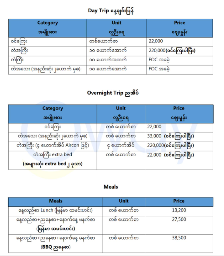 ရန်ကုန် နဲ့ သိပ်မဝေးတဲ့ Zalataw ဇလပ်ထော် Package - Oway Travels & Tours